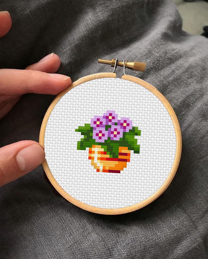 Mini Plant Cross Stitch Pattern Download PDF Violet Flowers - Etsy