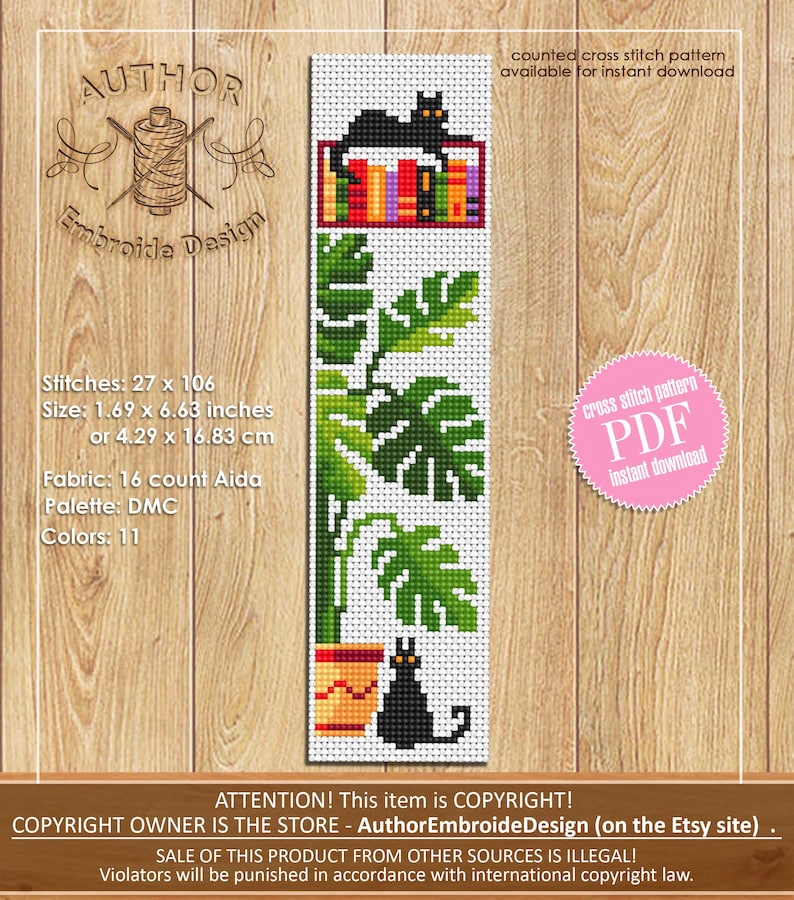 Cat and Plants Bookmark Set Cross Stitch Pattern PDF Instant Download ...