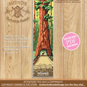 Redwood National Park Bookmark Cross Stitch Pattern PDF Download Nature ...