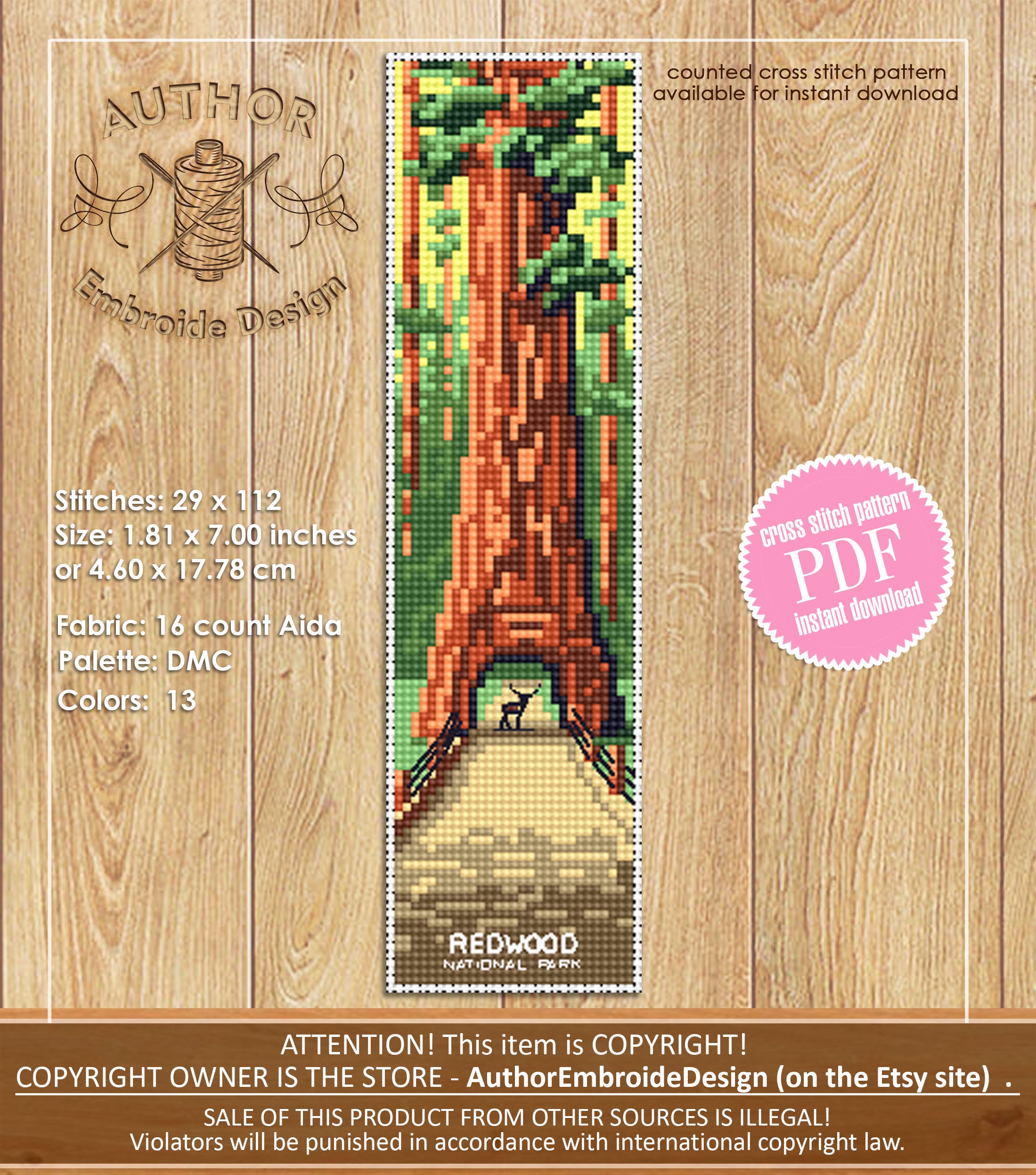 Redwood National Park Bookmark Cross Stitch Pattern PDF Download Nature ...