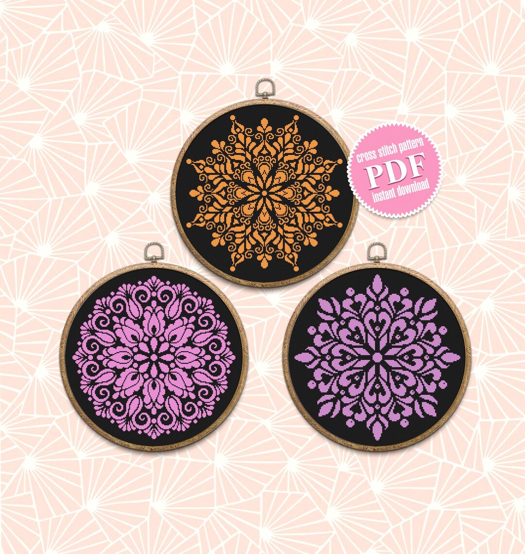 Mandala Set Cross Stitch Pattern PDF Monochrome Mandala Pattern Instant ...