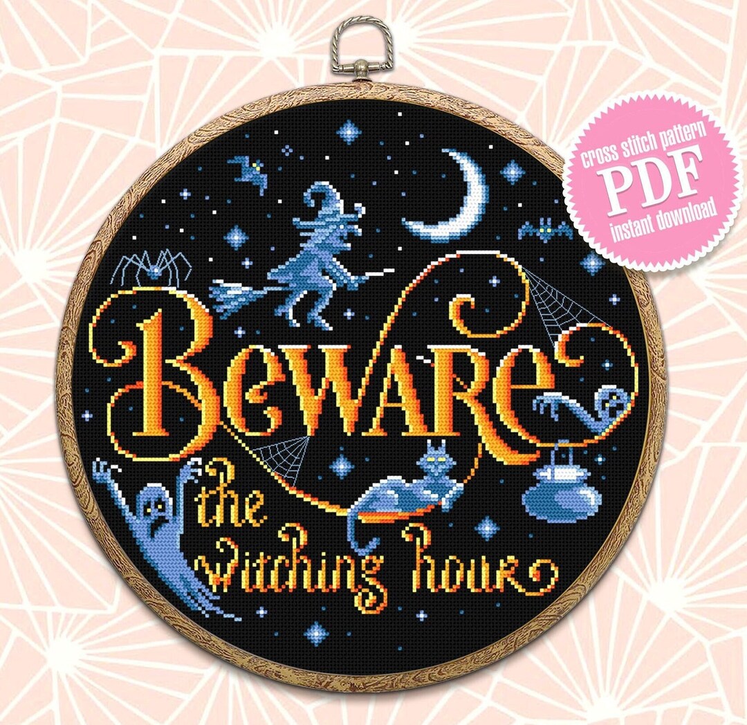 Halloween Quotes Cross Stitch Pattern Download PDF, Witch Cross Stitch ...