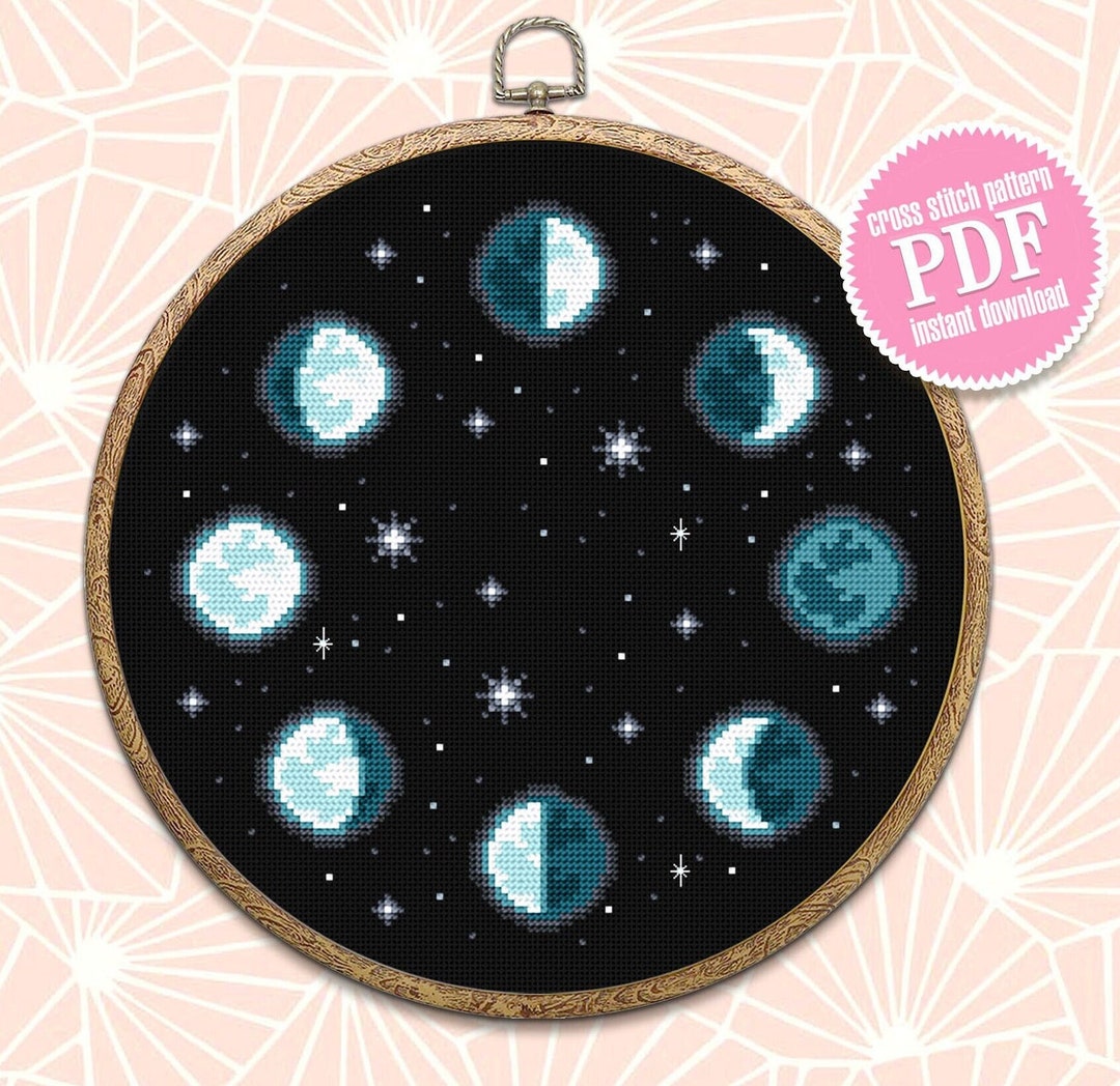 Moon Phases Cross Stitch Pattern Download PDF Space Cross Stitch, Lunar ...