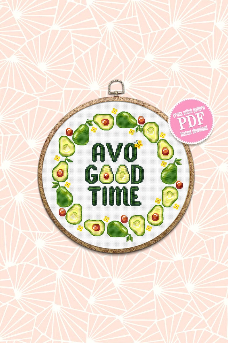 Avocado Wreath Cross Stitch Pattern Download PDF Framed Quote - Etsy
