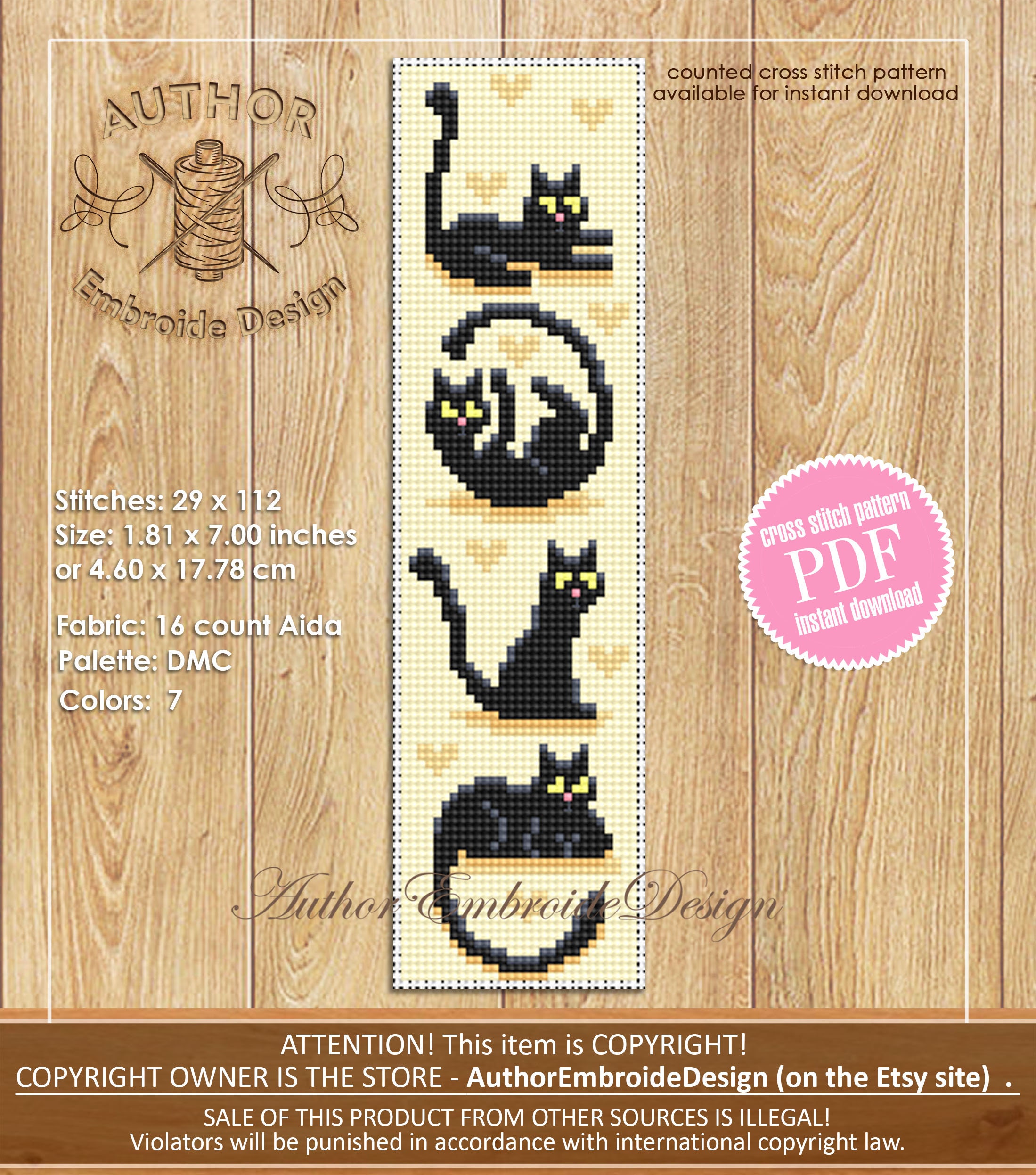 Cat Bookmark Cross Stitch Pattern Download PDF Love Cats Cross Stitch ...