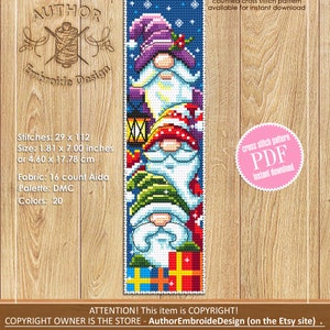 Gnome Bookmark Cross Stitch Pattern Download PDF Christmas Gnome Cross ...