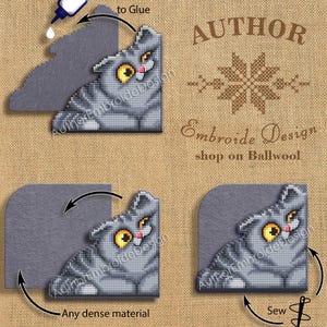 Gray Cat Corner Bookmark Cross Stitch Pattern PDF Download Cat Cross ...