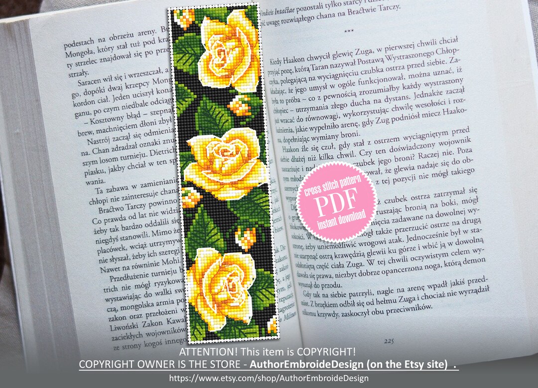 Flower Bookmark Cross Stitch Pattern PDF Download Yellow Rose Cross ...