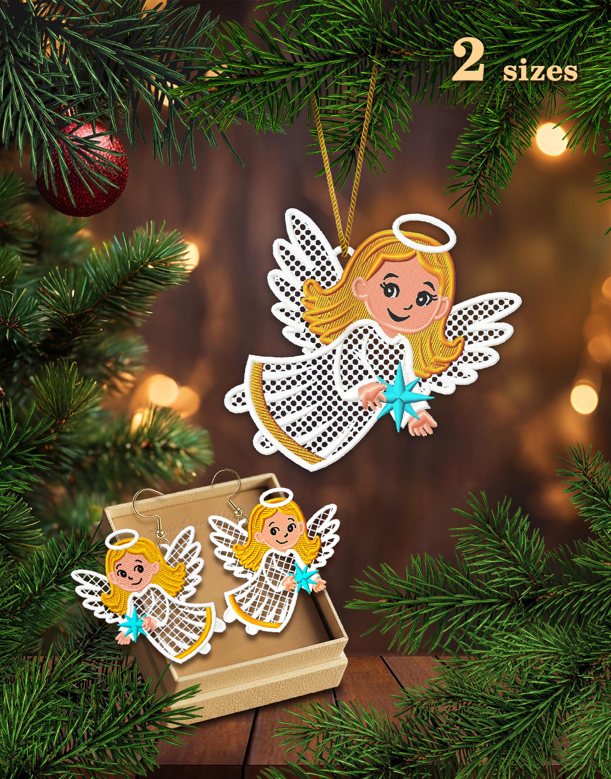 FSL Christmas Angel Machine Embroidery Design Download - Earrings and ...