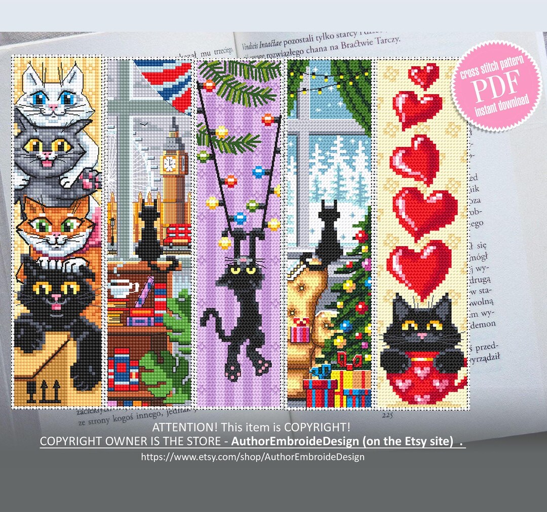 Cat Bookmark Set Cross Stitch Pattern Download PDF Handmade Bookmark ...