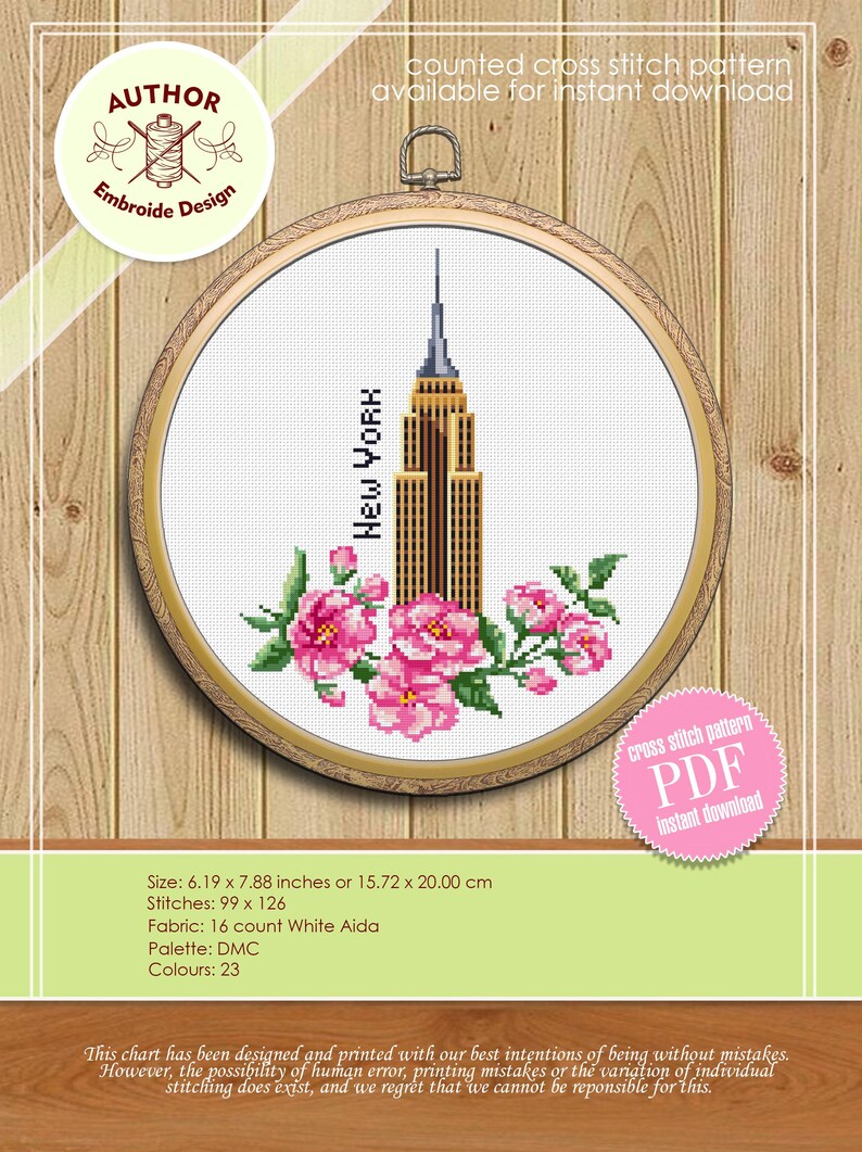 New York City Cross Stitch Pattern Download PDF Empire State - Etsy