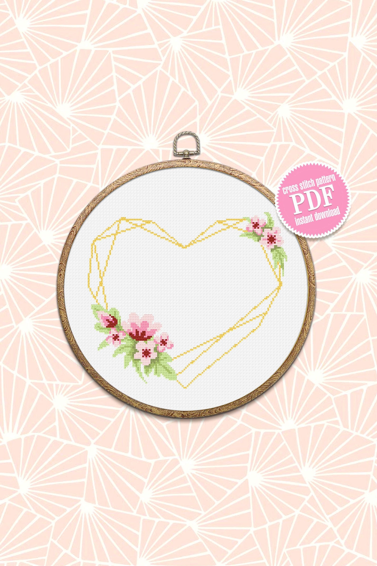 Floral Heart Frame Cross Stitch Pattern Download PDF Your Text - Etsy