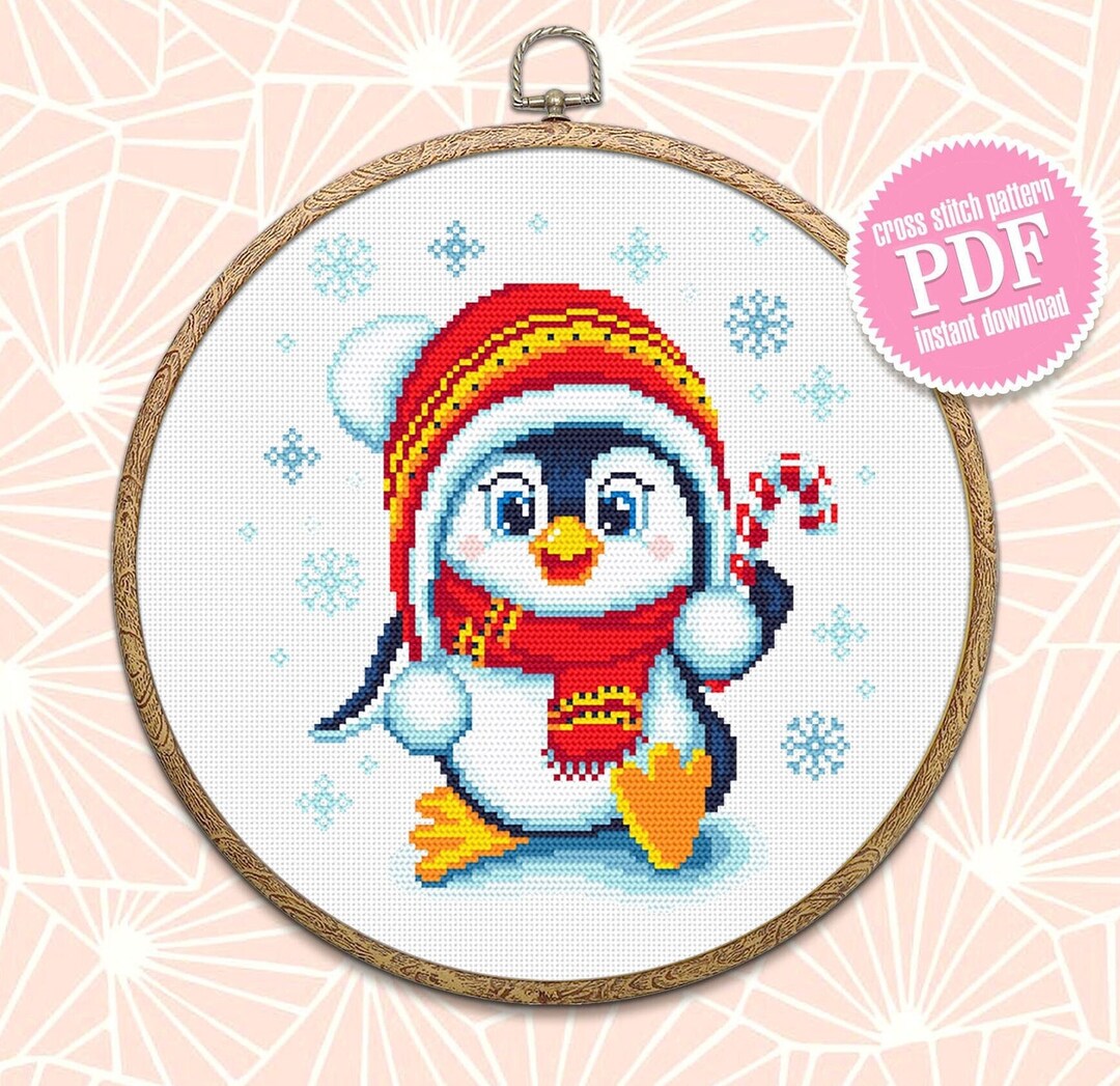 Cute Baby Penguin Cross Stitch Pattern Download PDF, Christmas Cross ...
