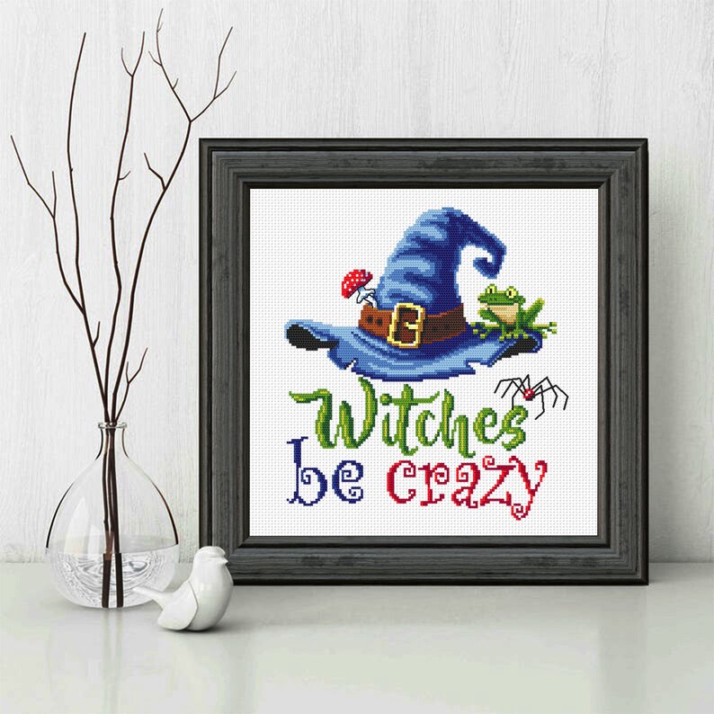 Witches Be Crazy Cross Stitch Pattern Download PDF Halloween - Etsy