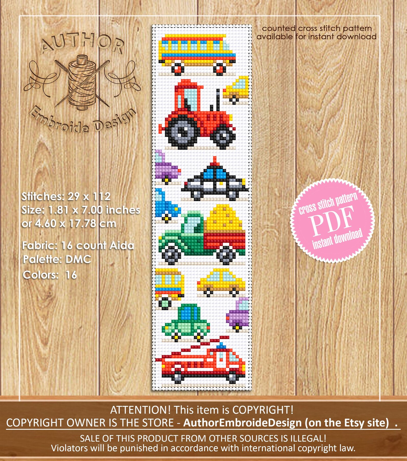 Vehicle Bookmark Cross Stitch Pattern PDF Instant Download Mini Cars ...
