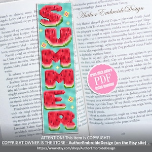 Summer Bookmark Cross Stitch Pattern PDF Download Watermelon Letters ...