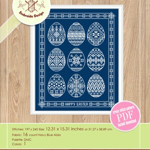 Easter Eggs Cross Stitch Pattern PDF Download Monochrome Sampler Cross Stitch Chart, Easter ...