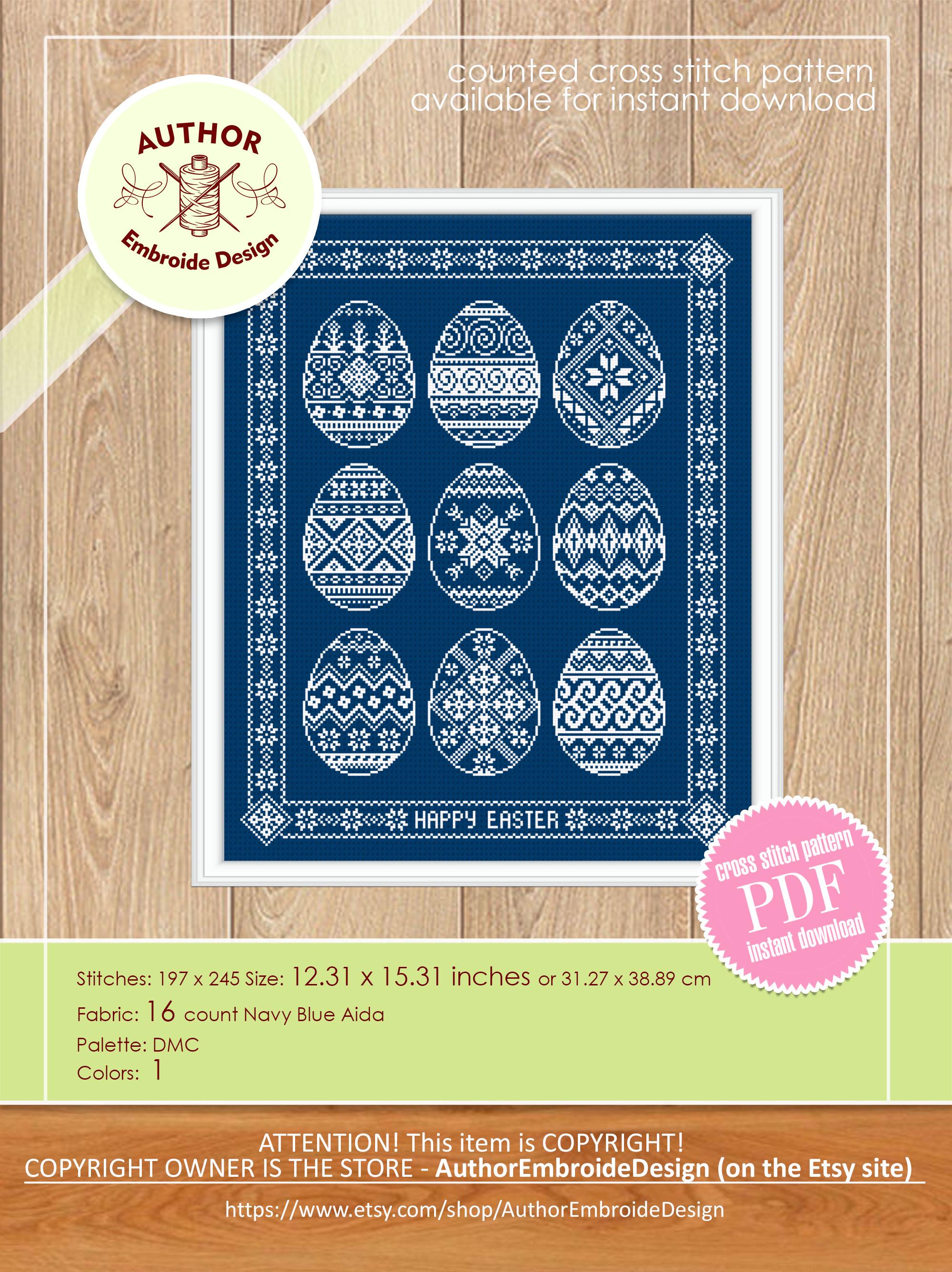 Easter Eggs Cross Stitch Pattern PDF Download Monochrome Sampler Cross ...