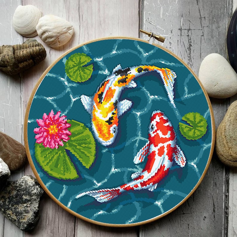 Koi Pond Cross Stitch Pattern Download PDF Koi Fish Cross - Etsy