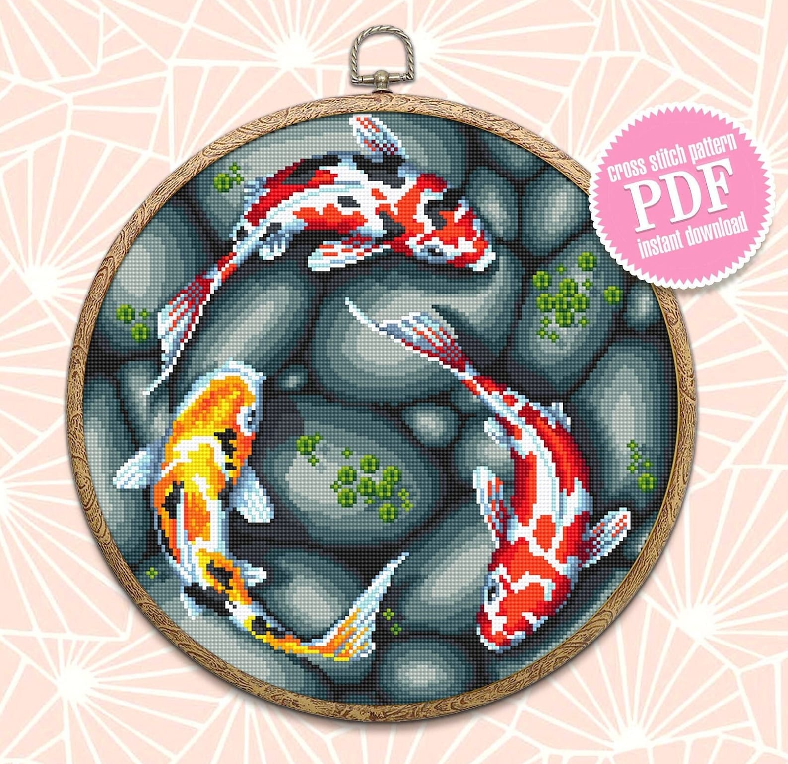 Koi Pond Cross Stitch Pattern Download PDF, Koi Fish Cross Stitch Chart ...