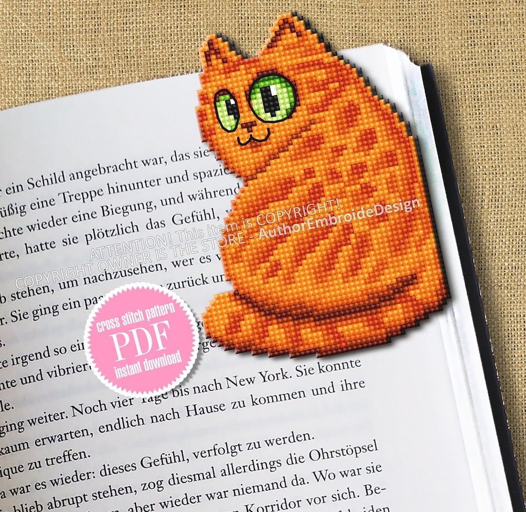 Orange Cat Corner Bookmark Cross Stitch Pattern Download PDF Cat Cross ...