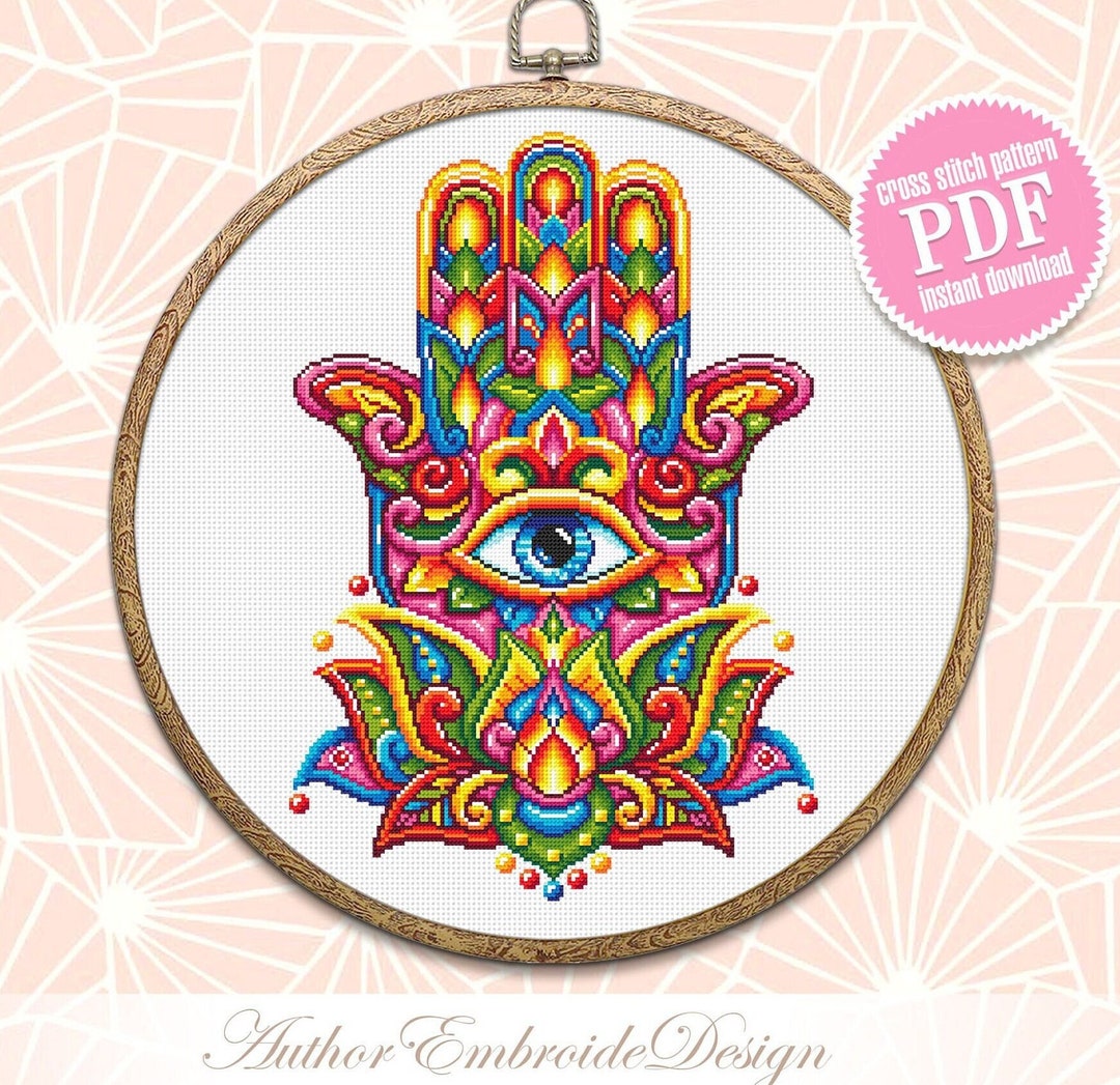 Hamsa Hand Cross Stitch Pattern PDF Download Lotus Flower Mandala ...