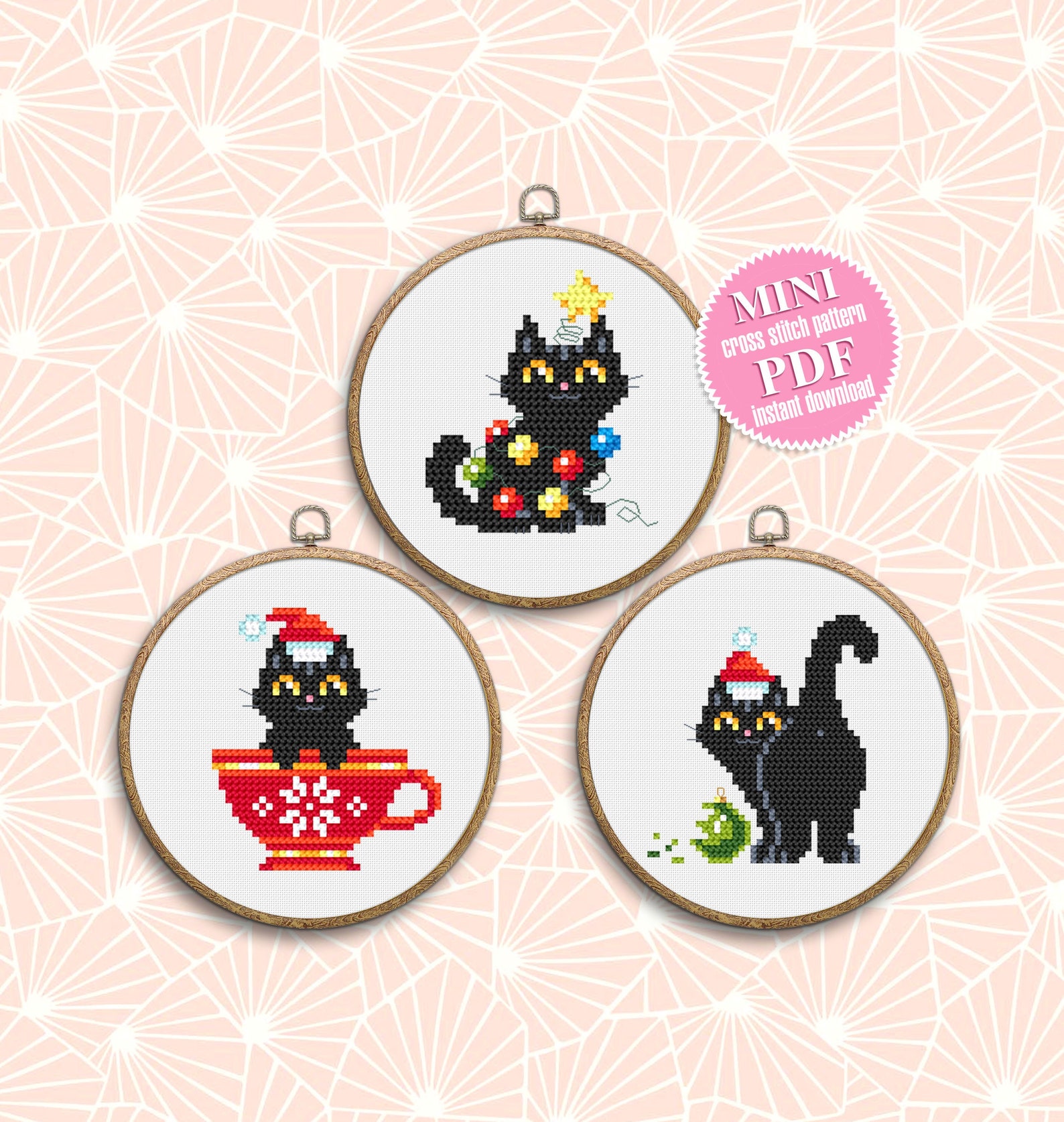 Set Christmas Cats Cross Stitch Pattern Download PDF Cute - Etsy