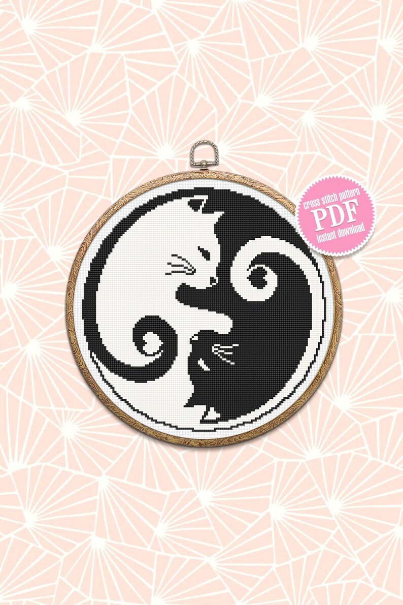 Yin Yang Cat Cross Stitch Pattern Download PDF Mandala Cat - Etsy