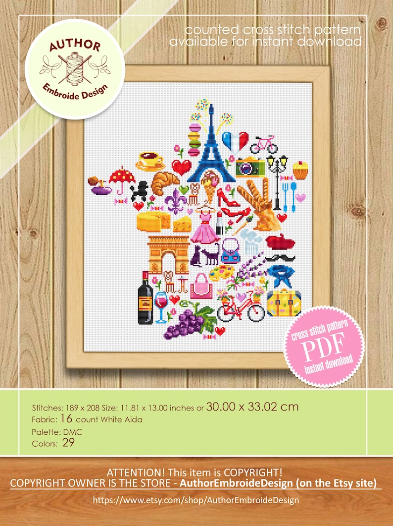 France Map Cross Stitch Pattern PDF Download French Sampler Cross ...