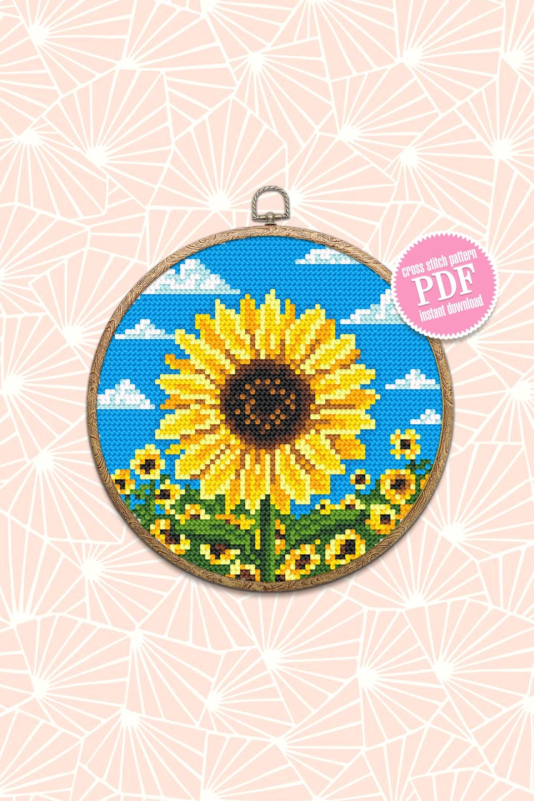 Sunflower Cross Stitch Pattern Download PDF Yellow Flowers - Etsy