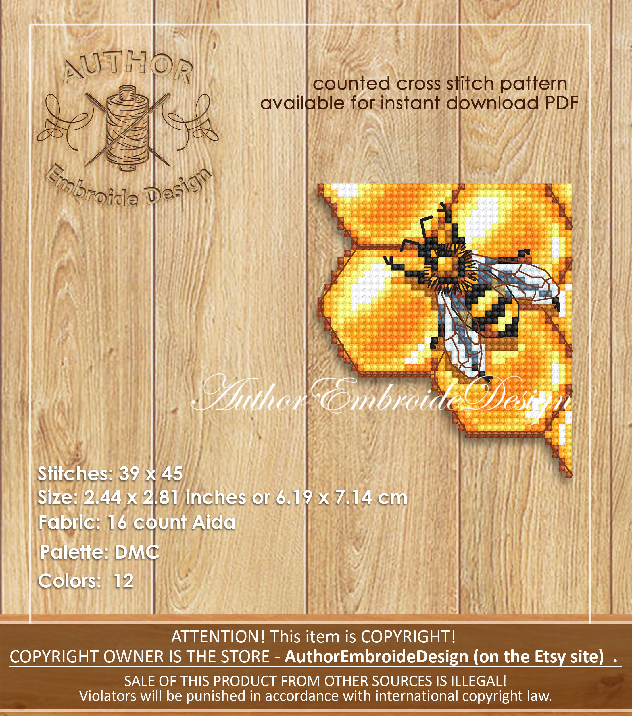 Honeycomb Corner Bookmark Cross Stitch Pattern PDF Download Honey Bee ...