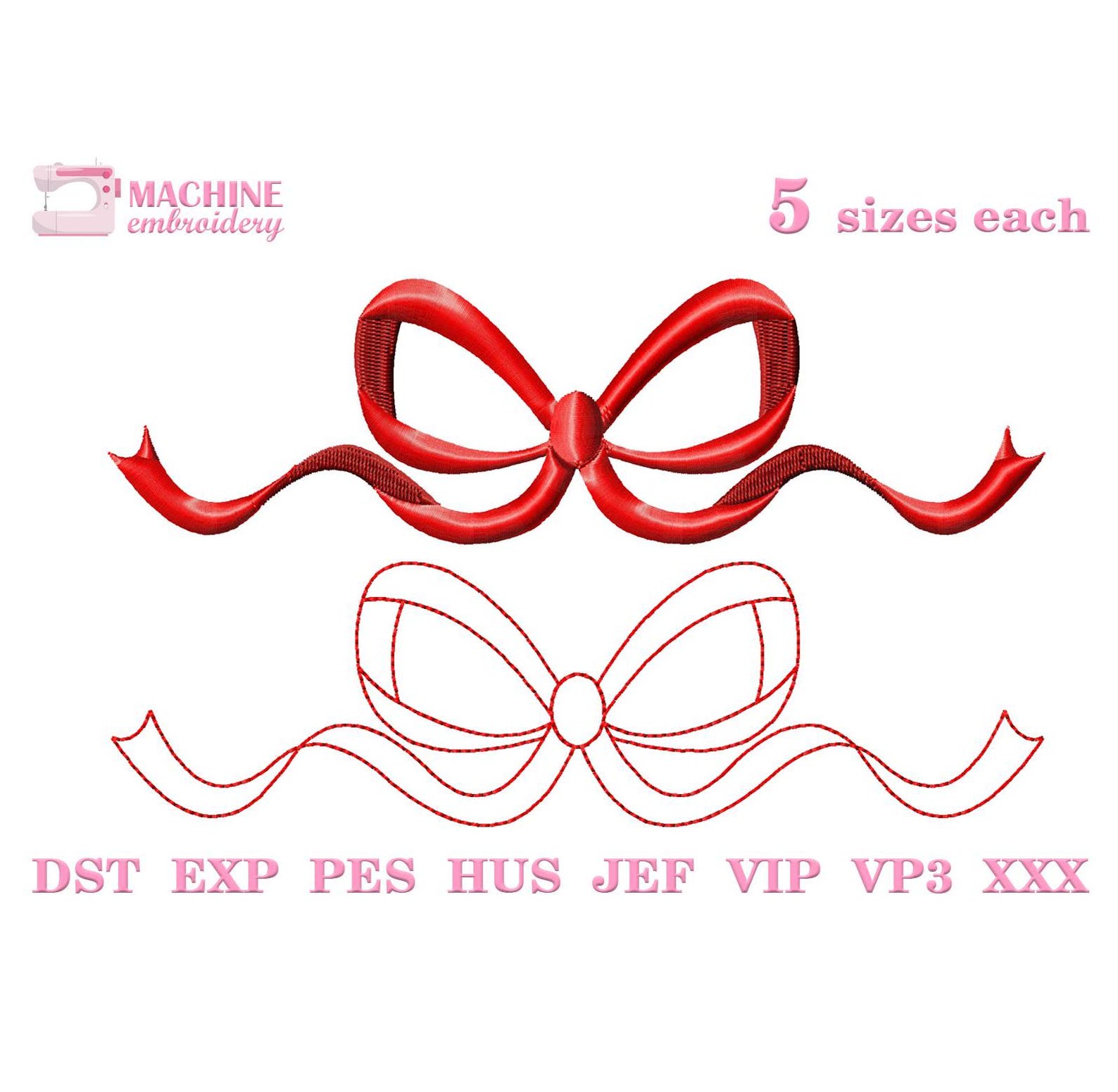 Bow Embroidery Design Machine Embroidery Pattern 5 Size Embroidery ...