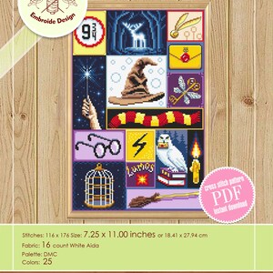 Wizard Sampler Cross Stitch Pattern PDF Download Wizard School Cross ...