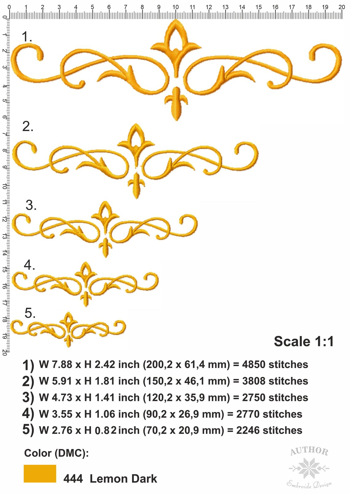 Scroll Border Embroidery Designs Machine Embroidery Pattern 5 Sizes ...