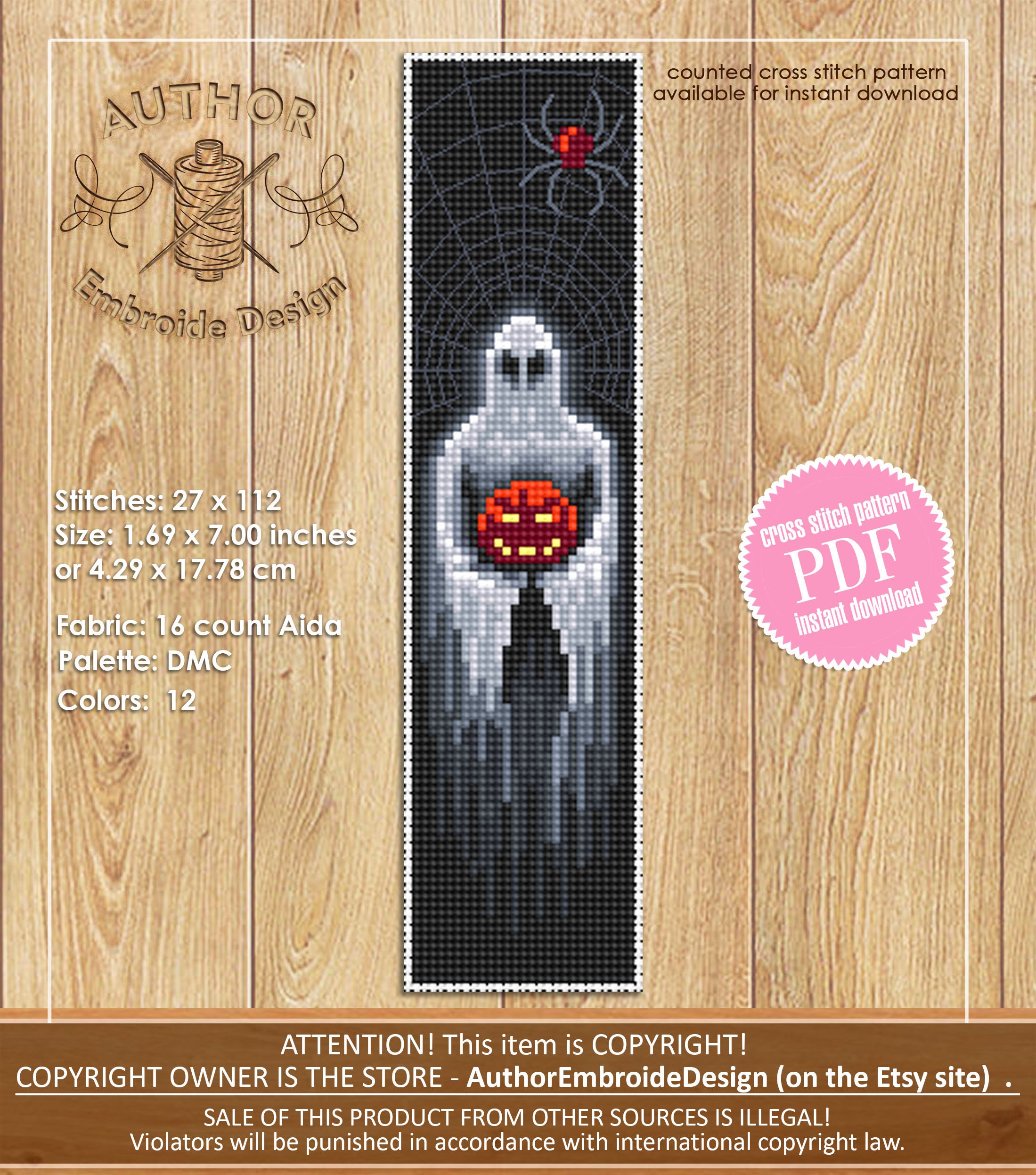 Spooky Halloween Bookmark Cross Stitch Pattern Download PDF - Etsy