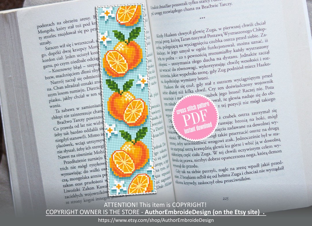 Orange Bookmark Cross Stitch Pattern Download PDF Modern Handmade ...