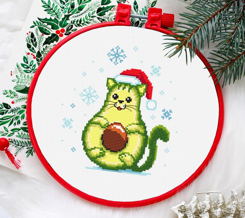 Kawaii Christmas Avocado Cross Stitch Pattern Download PDF, Funny ...