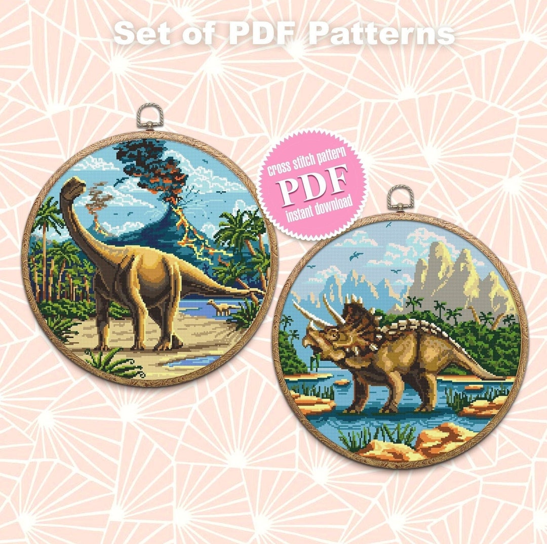 Dinosaur Cross Stitch Pattern Download PDF Ancient Animal Cross Stitch ...