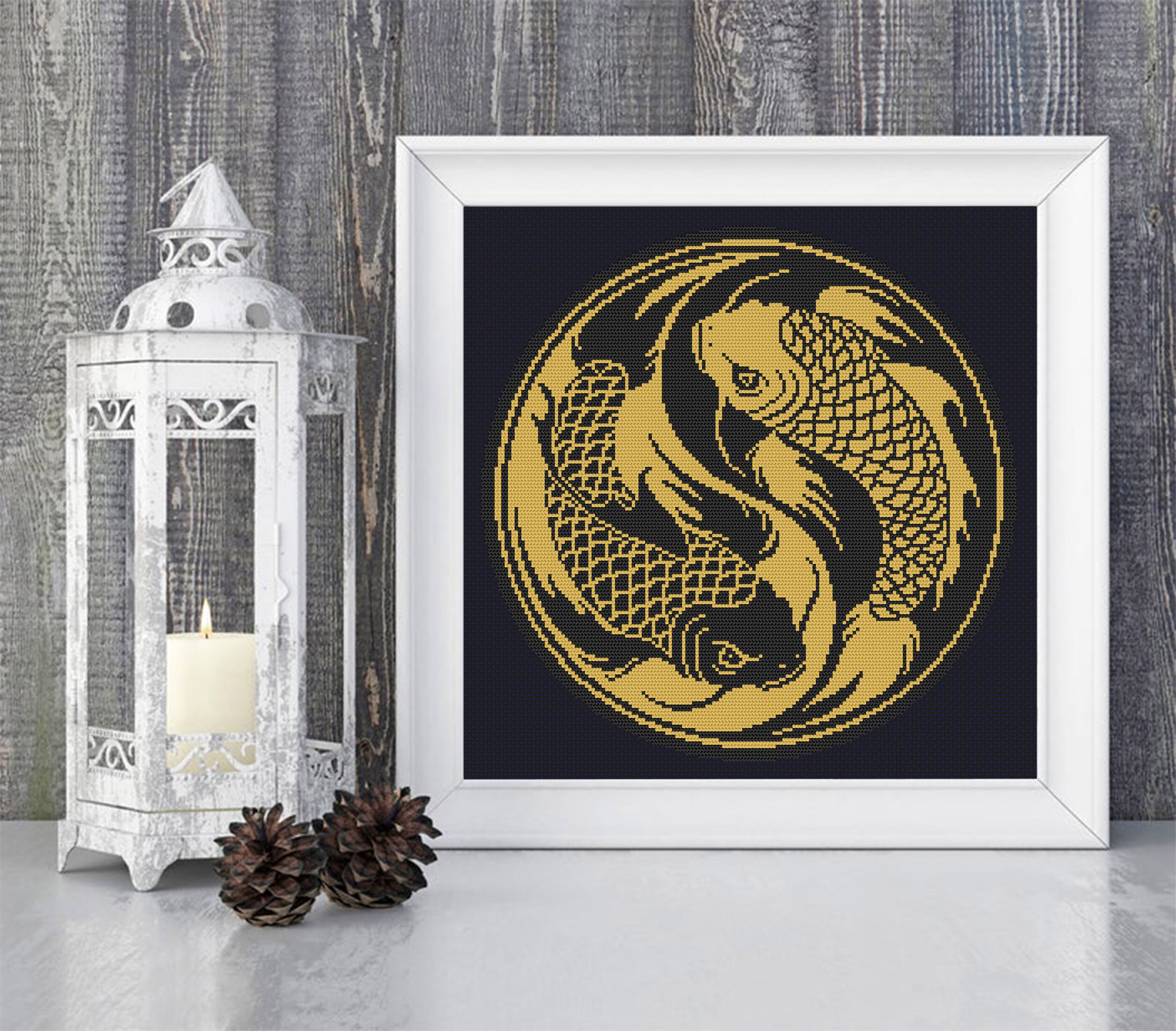 Koi Fish Yin Yang Cross Stitch Pattern Download PDF, Mandala Fish Cross ...