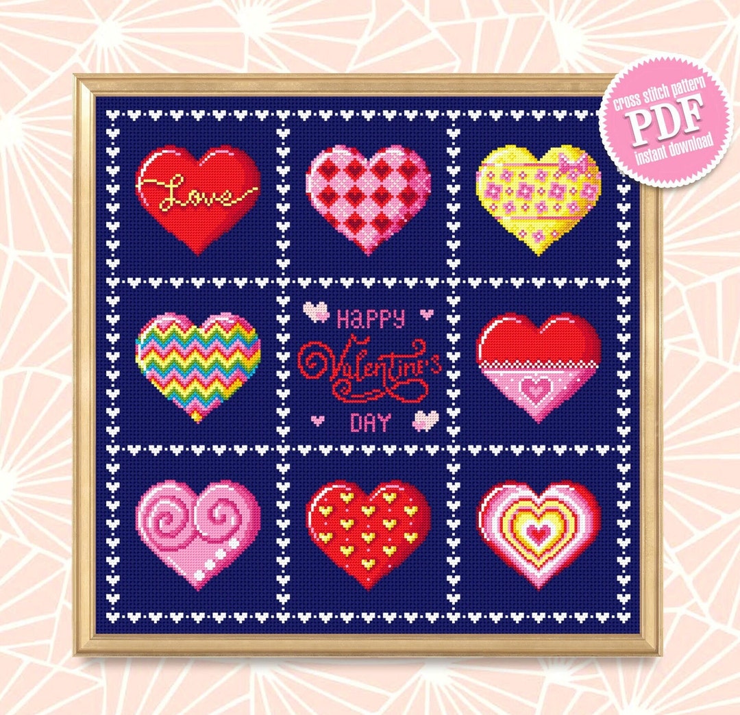 Love Hearts Cross Stitch Pattern PDF Download Sampler Cross - Etsy