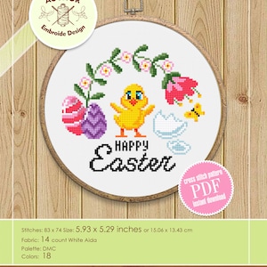 Happy Easter Cross Stitch Pattern PDF Small Easter Chick Cross Stitch Chart, Easter Pattern ...