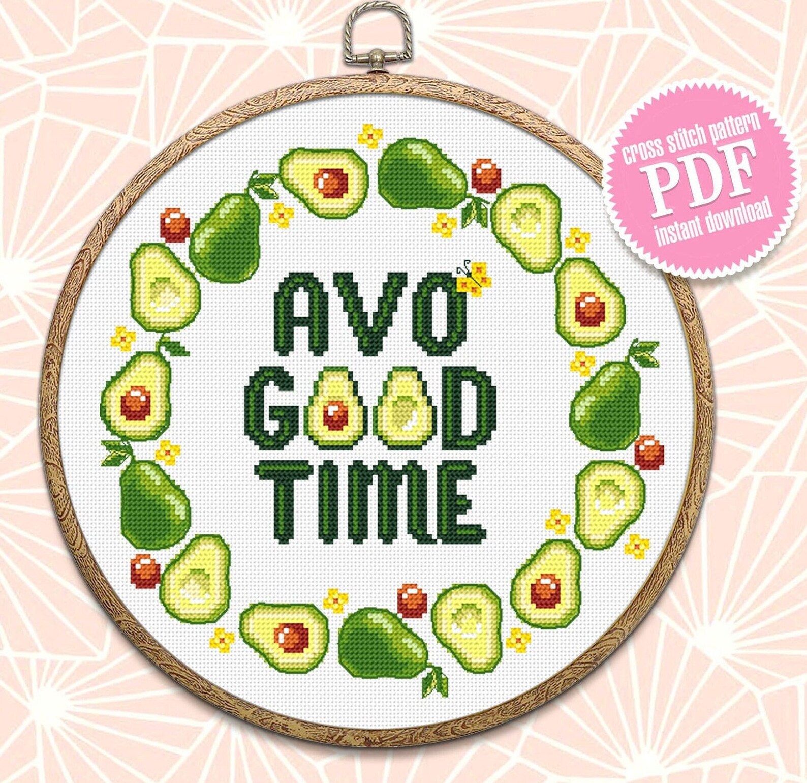 Avocado Wreath Cross Stitch Pattern Download PDF Framed Quote Cross ...