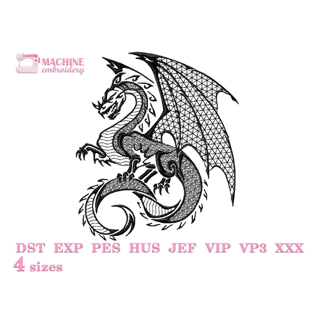 Fantasy Dragon for Machine Embroidery Pattern 4 Size, Embroidery Files ...