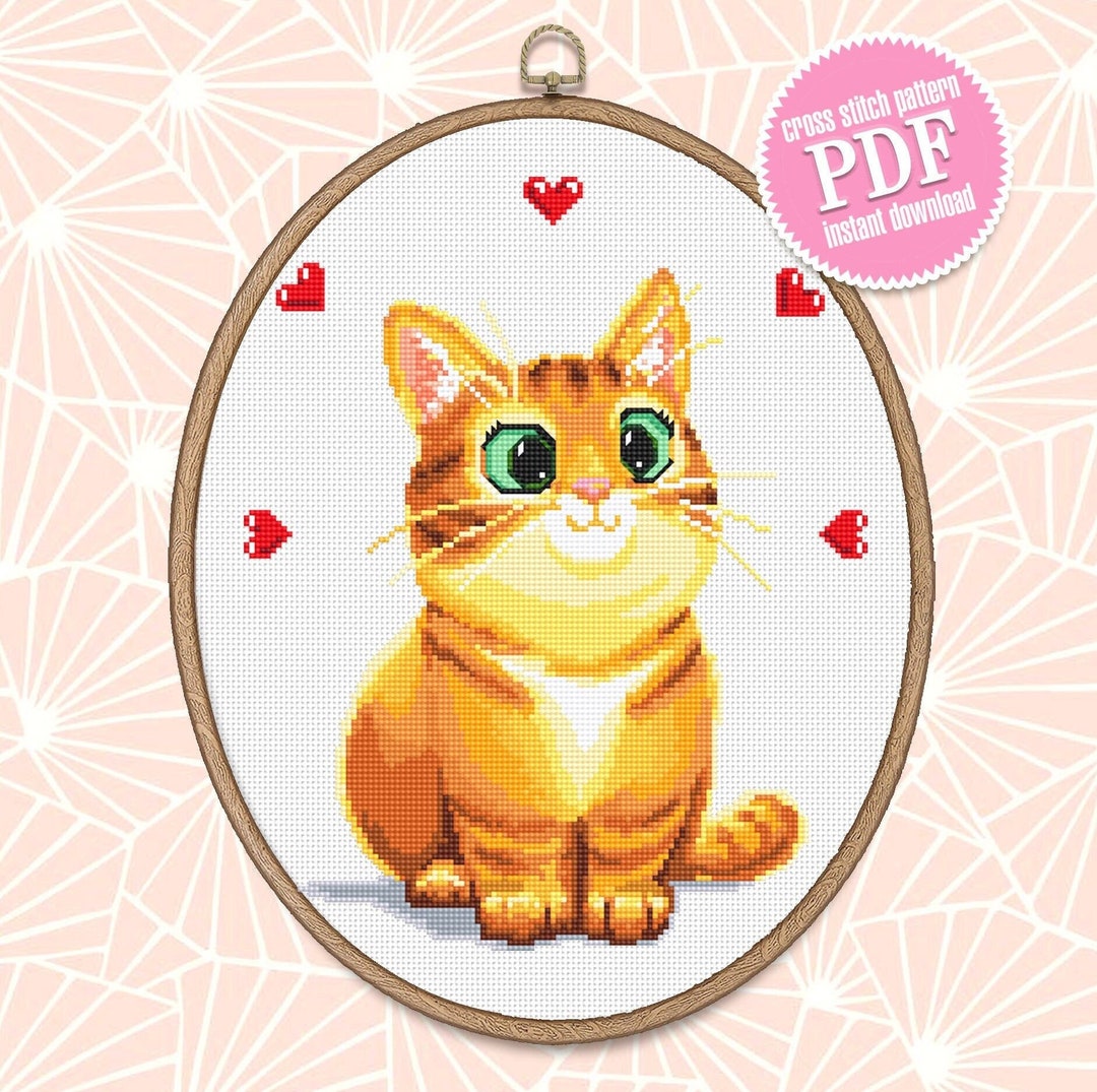 Cute Orange Cat Cross Stitch Pattern Download PDF Animal Cross Stitch ...