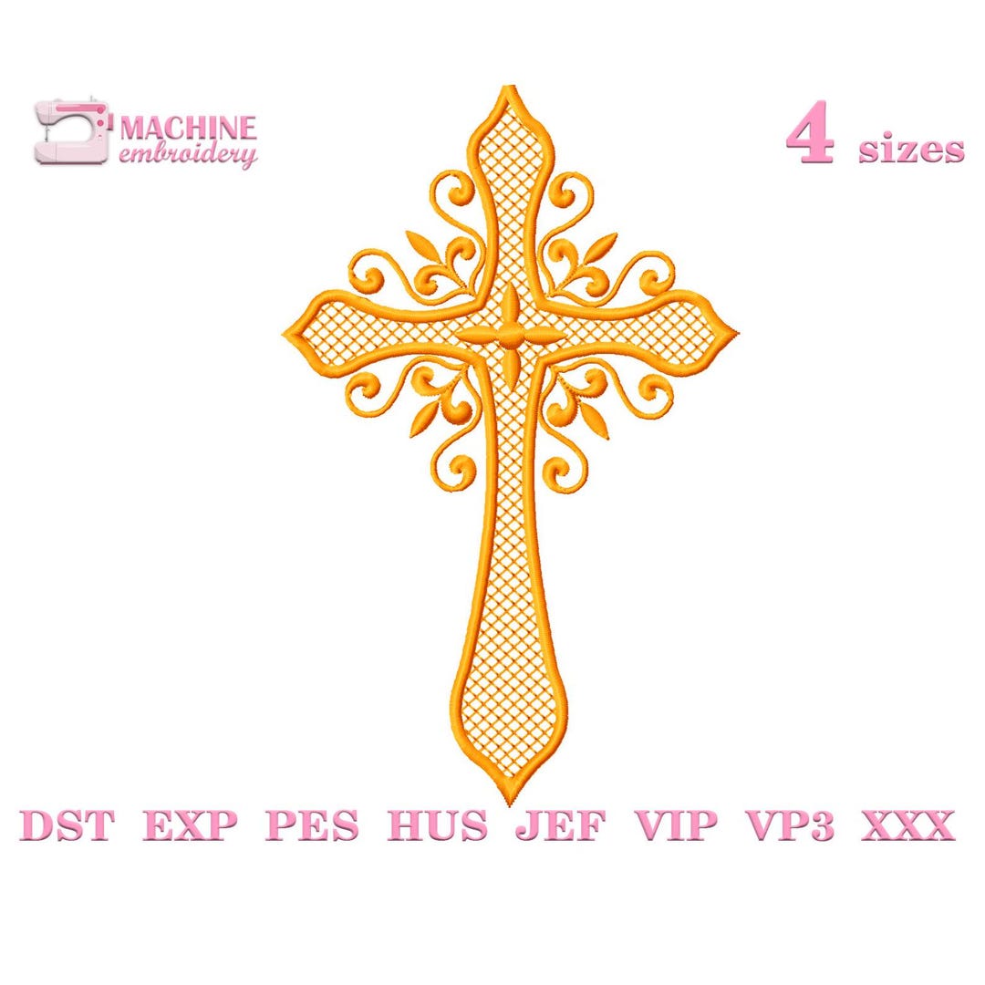 Religious Cross Embroidery Design Machine Embroidery Pattern 4 Sizes ...