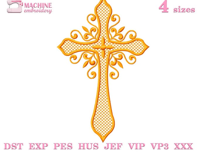Christian Cross Embroidery Design * Easter Cross Wreath Embroidery ...