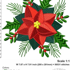 Christmas Poinsettia Embroidery Design Machine Embroidery Pattern 7 ...