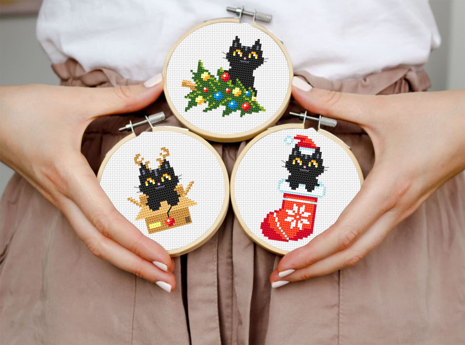 Set Christmas Cats Cross Stitch Pattern Download PDF Cute - Etsy