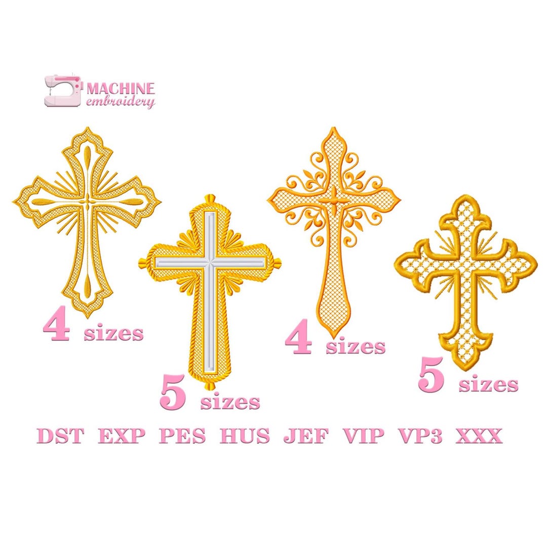 Set of 4 Religious Cross Embroidery Design Machine Embroidery Pattern ...