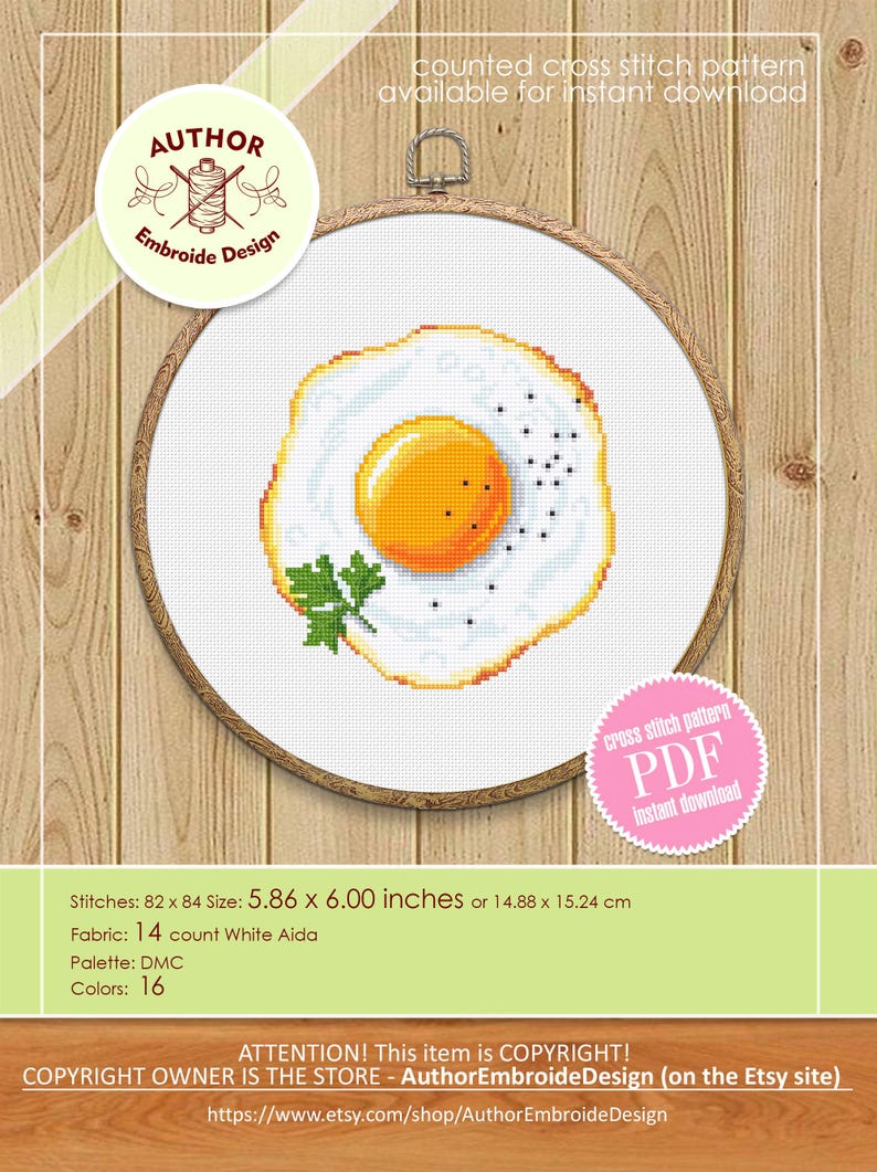 Fried Egg Cross Stitch Pattern PDF Download Set of 3 Breakfast Cross ...